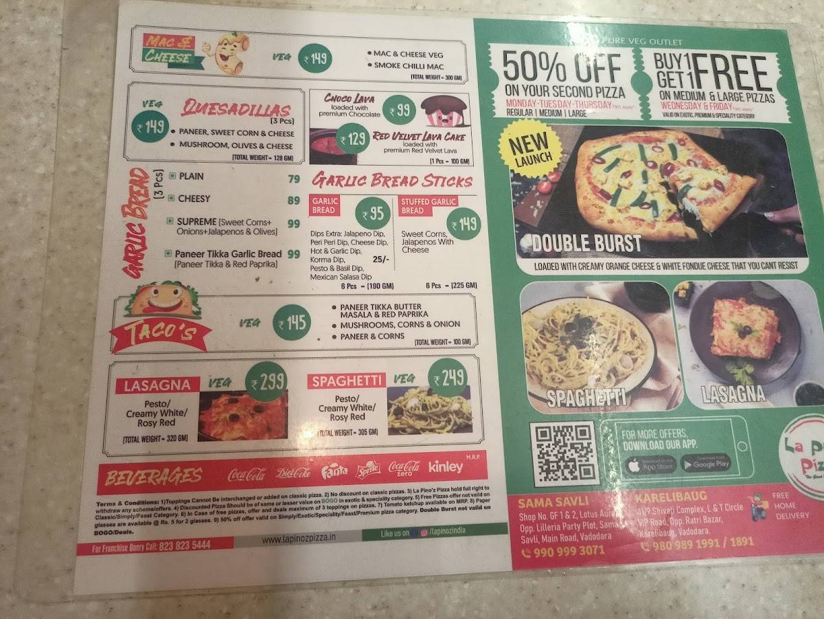 Menu at La Pino'z Pizza, Vadodara, Shop No. GF 1&2