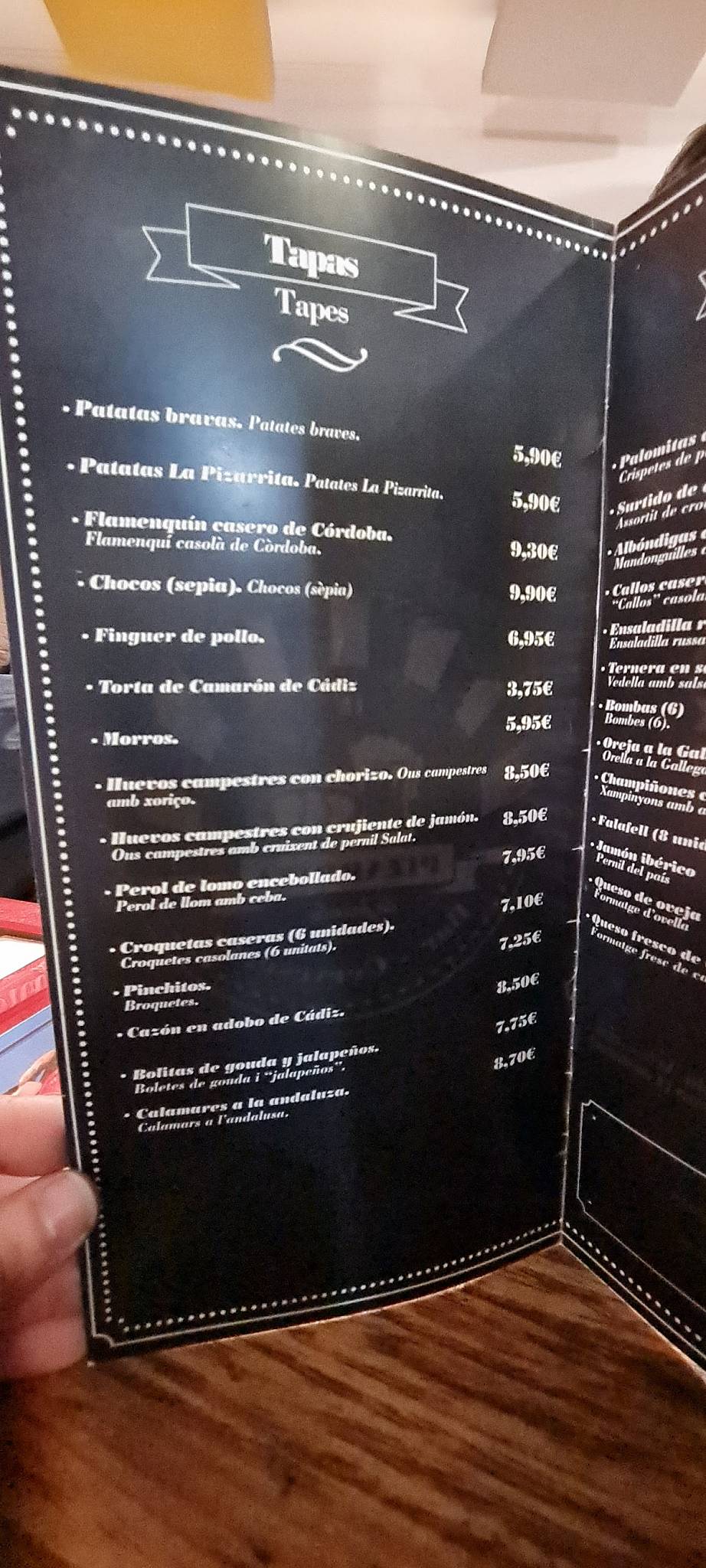 Carta del pub y bar La Pizarrita del Juanlu, Sardañola del Vallés