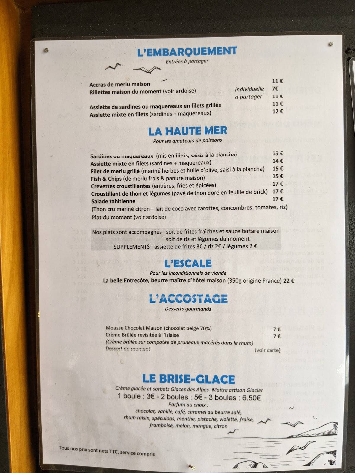 Menu au La Plancha du Pêcheur restaurant, L'Île-d'Yeu