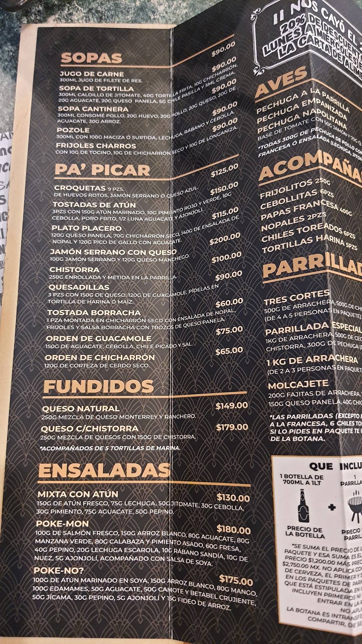 Carta del restaurante La Posada Del Sancho, Ciudad del México