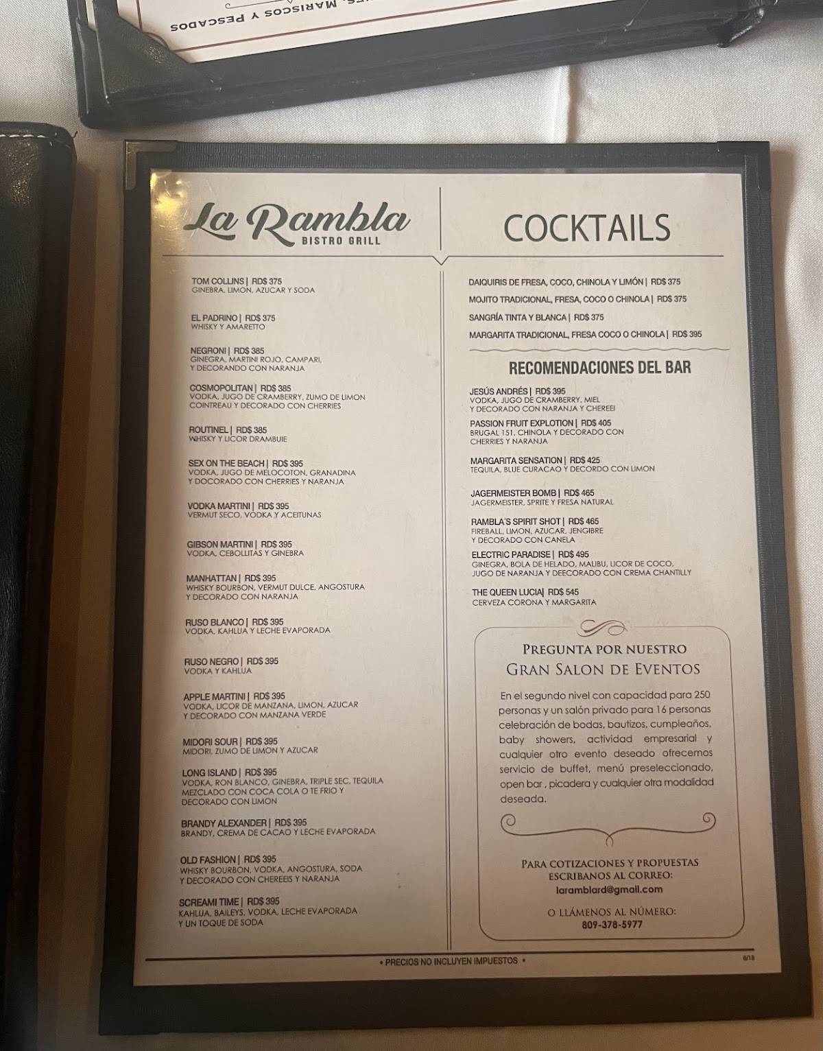 Menu at La Rambla Bistro Grill pub & bar, Santo Domingo, C. César ...