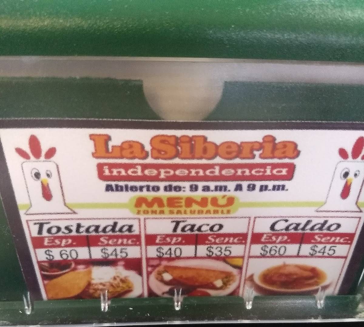 Carta del restaurante La Siberia Independencia, Monterrey, Qro. 534