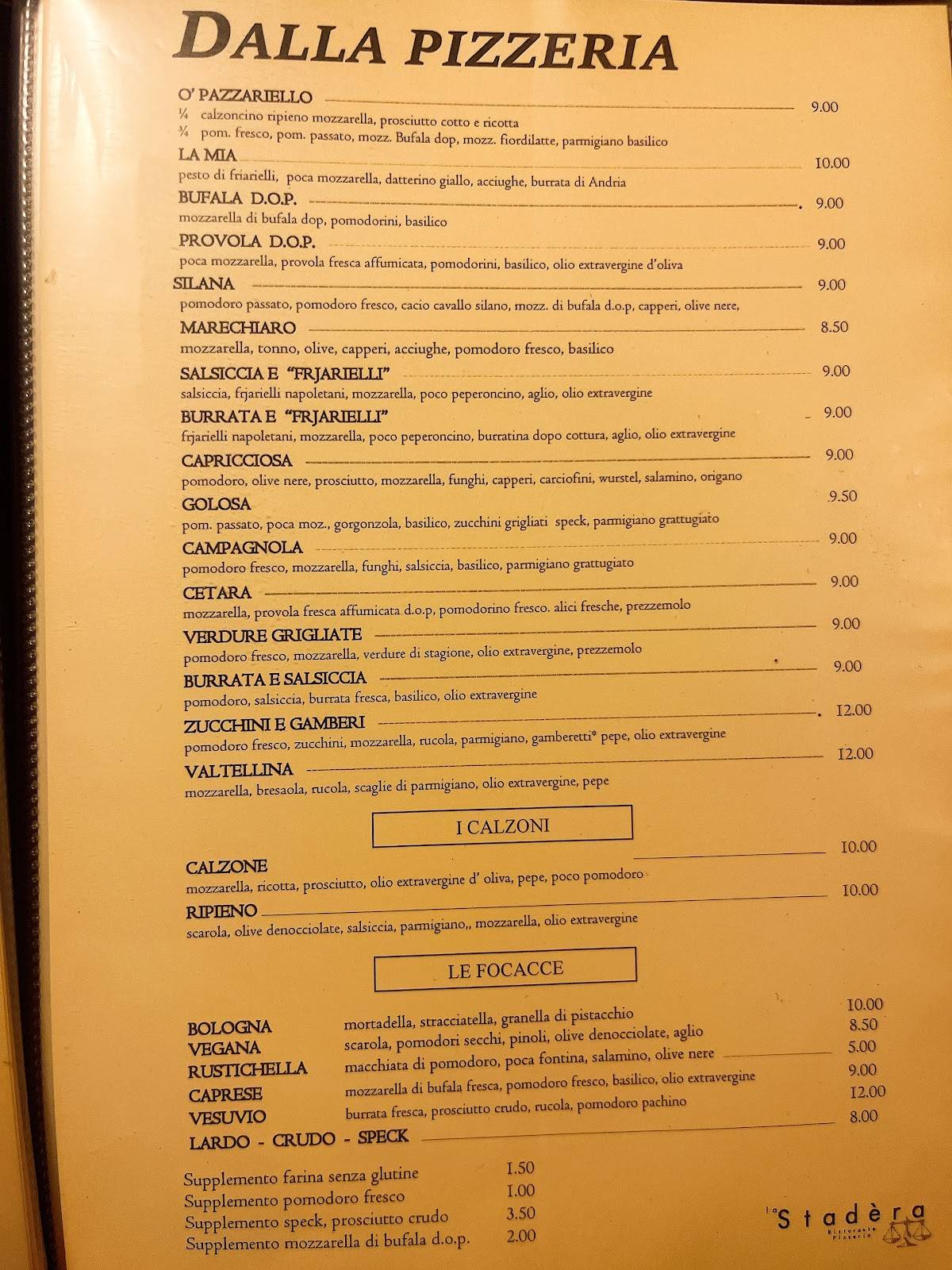 Menu da La Stadera ristorante con griglia, Torino