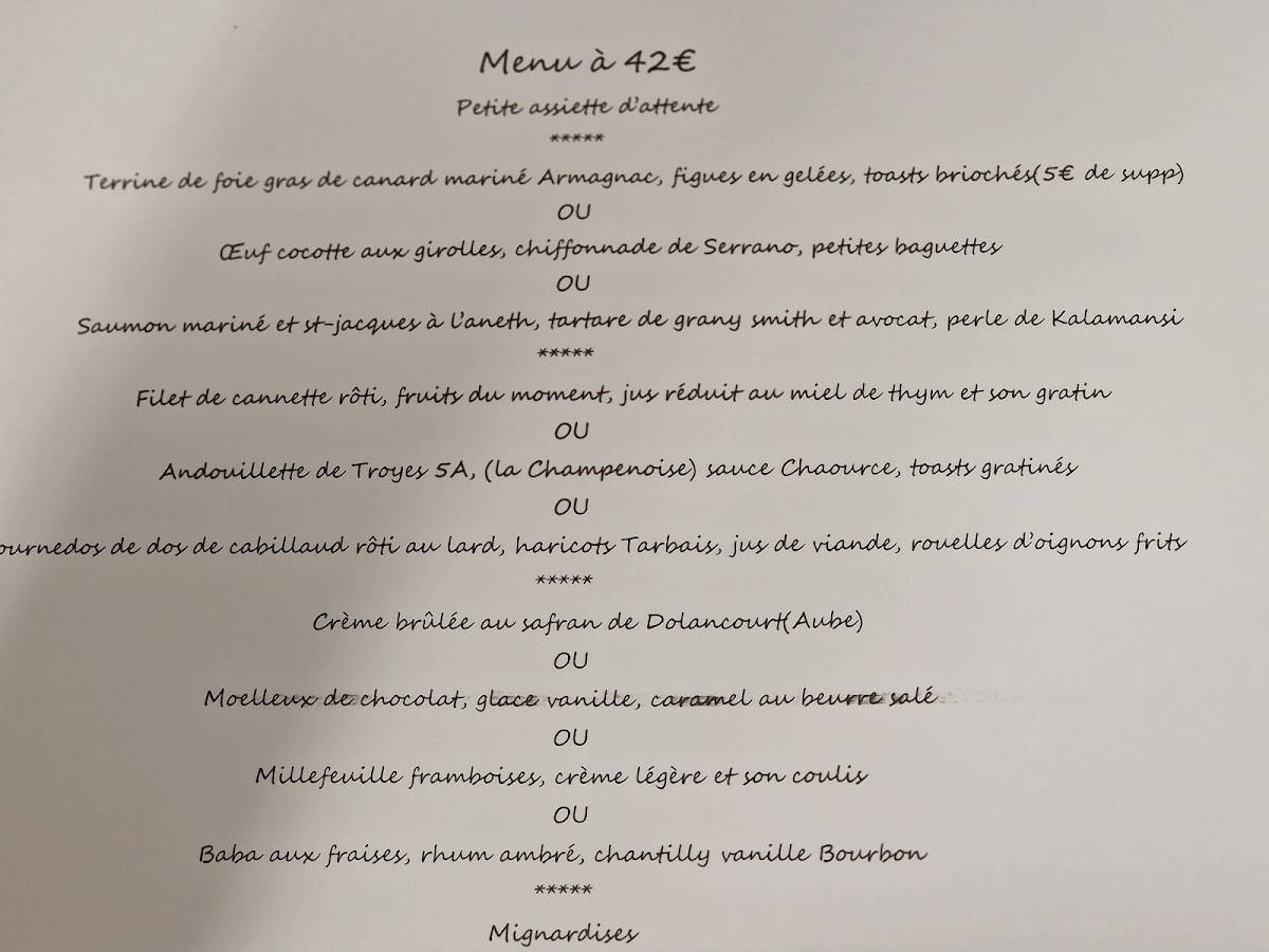 Menu au La Table de François restaurant, Troyes, 18 Rue Juvénal des Ursins
