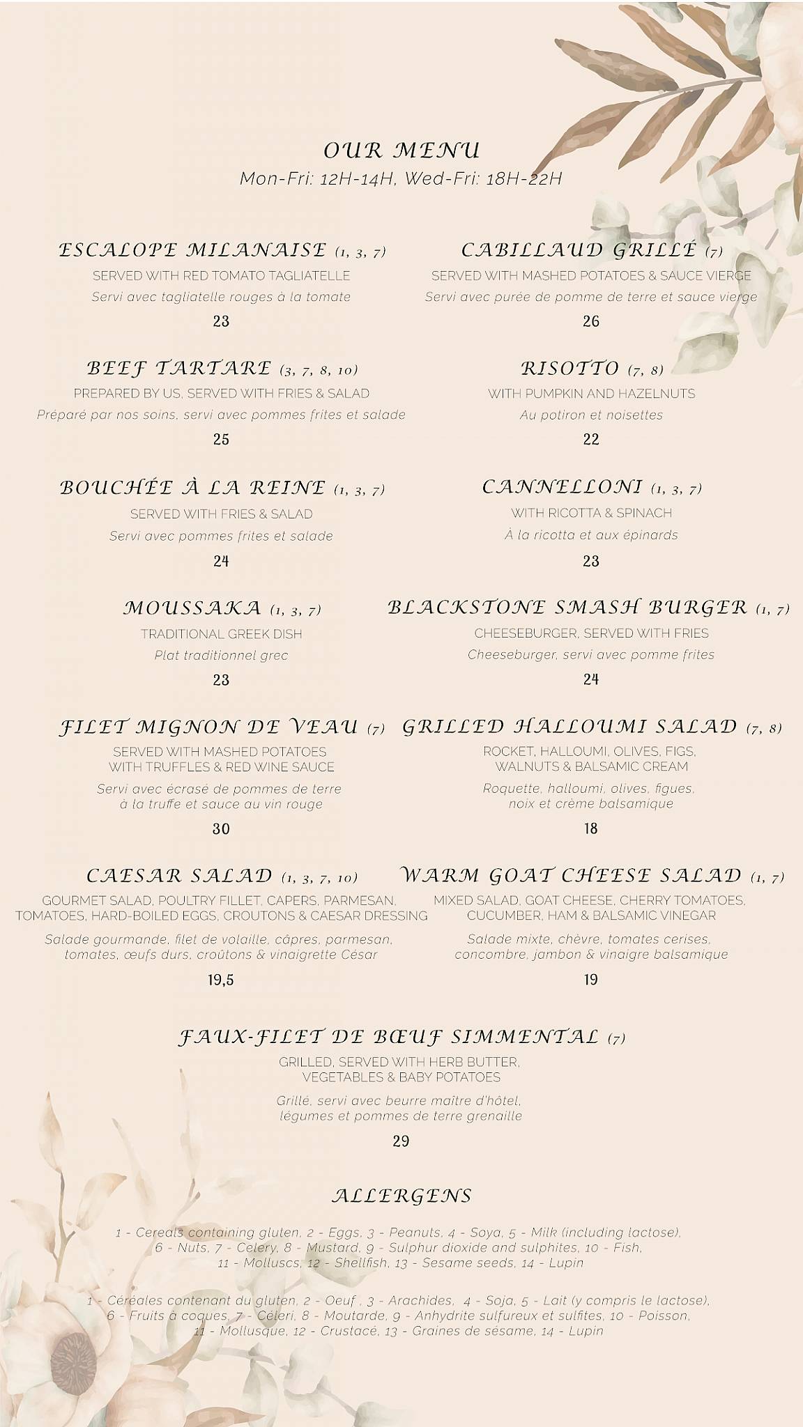 Speisekarte von La Table de Joe Sàrl restaurant, Luxemburg