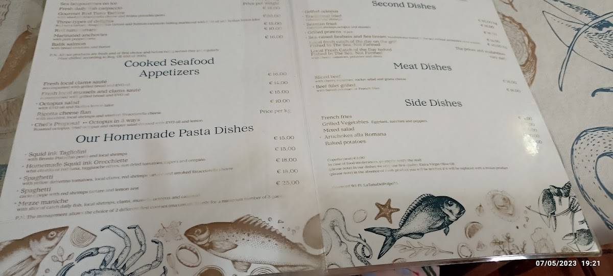 Menu au La Tana del Polpo restaurant, Bari