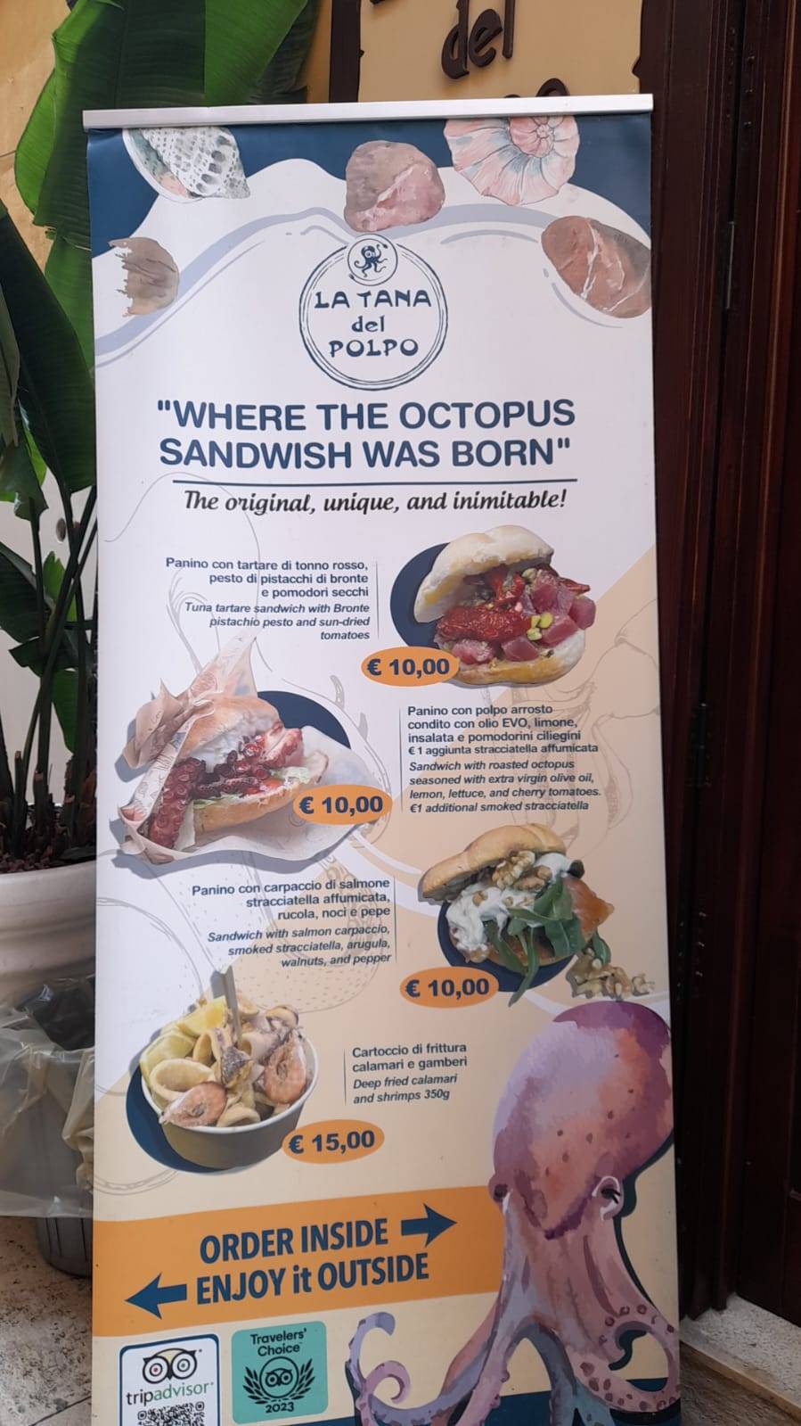 Menu au La Tana del Polpo restaurant, Bari