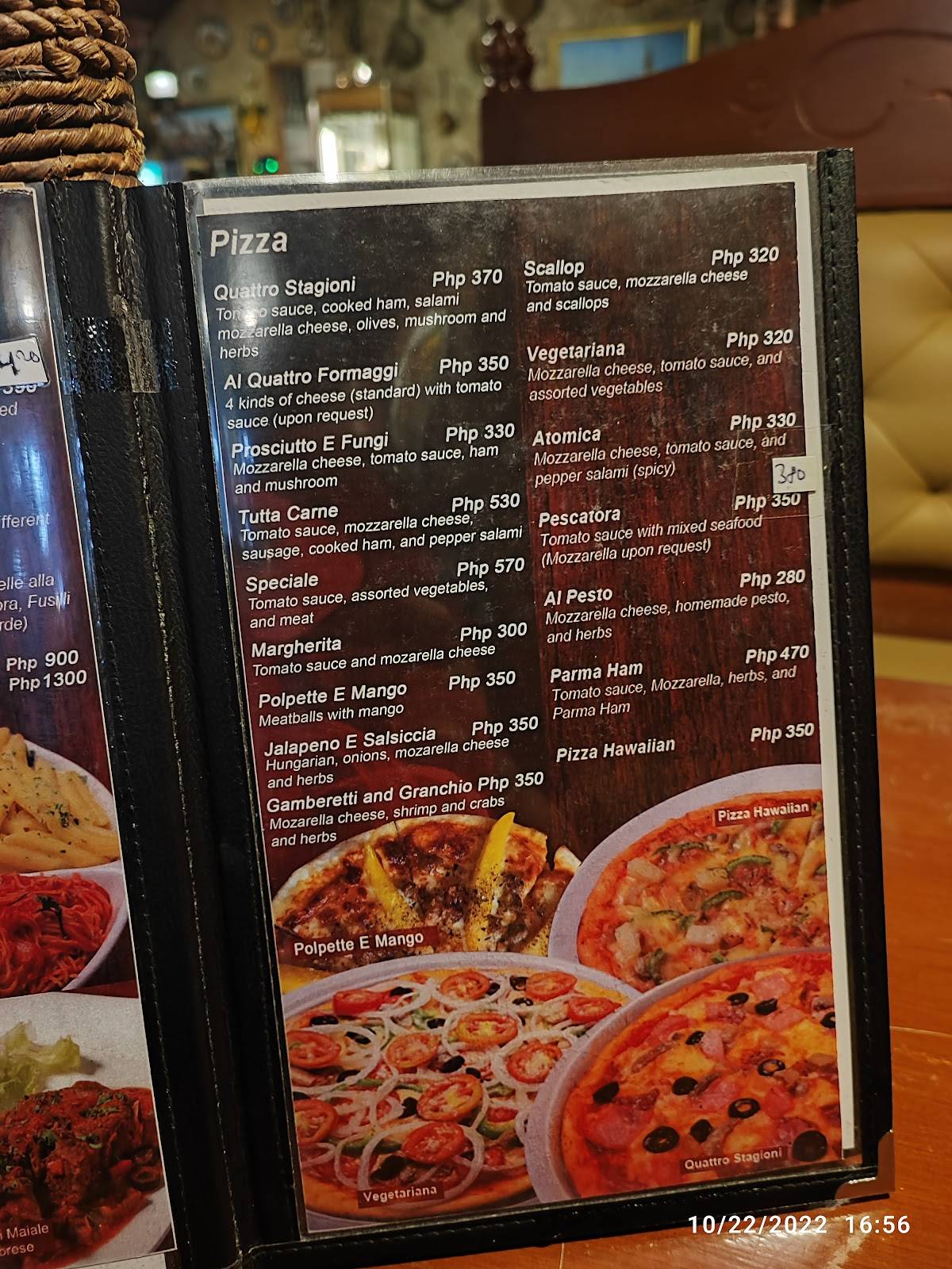 Menu at La Tegola restaurant, Cebu City, ayala center cebu
