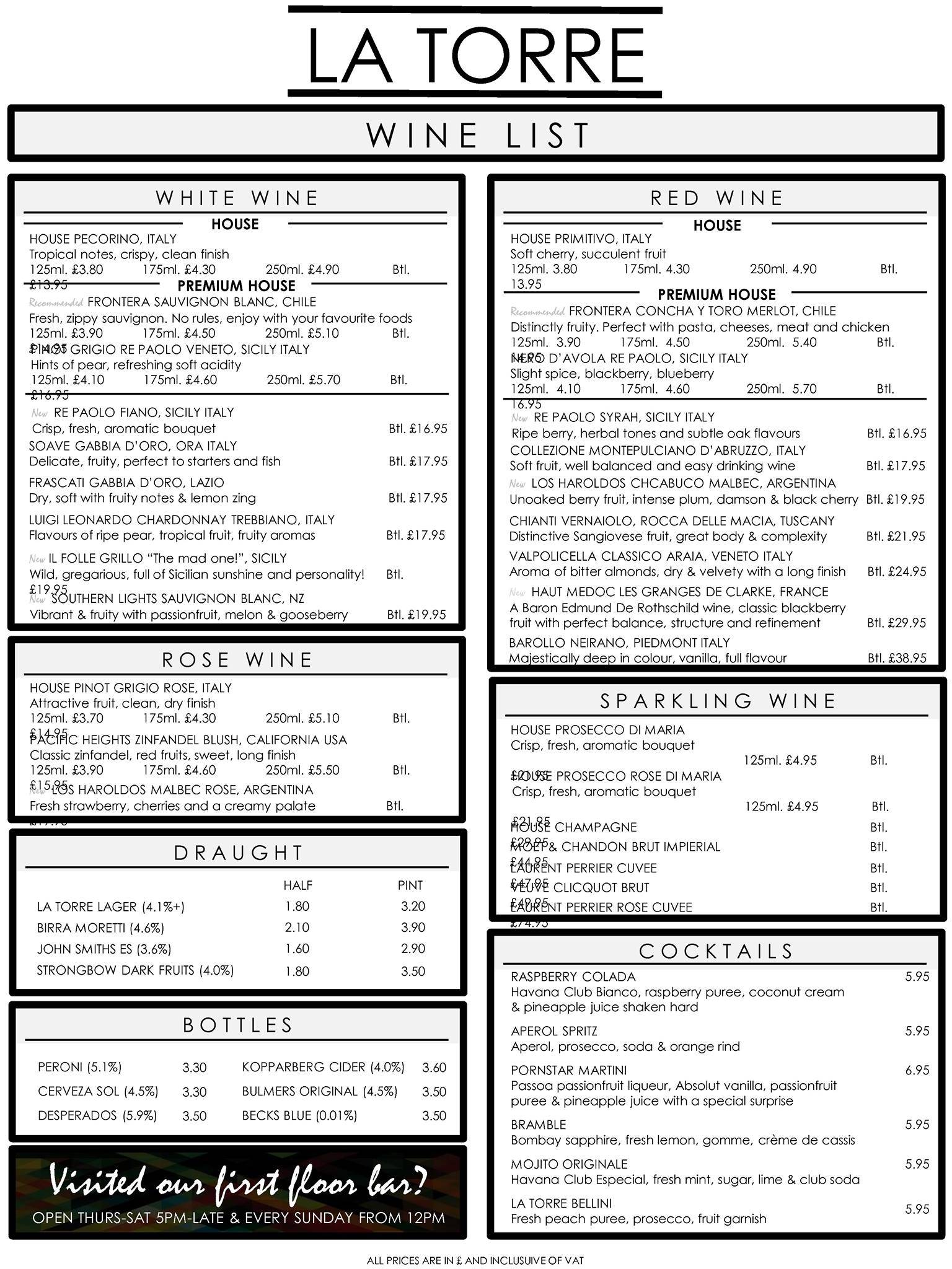 Menu at La Torre Italian Restaurant, Bedlington, E End Front St