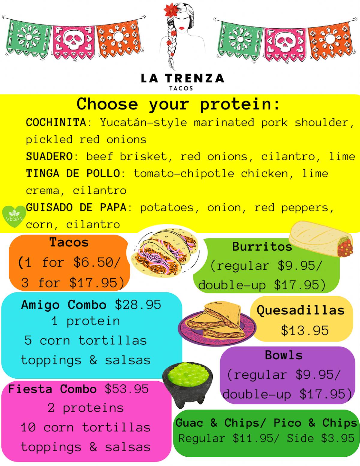 Menu at La Trenza Tacos restaurant, Brant