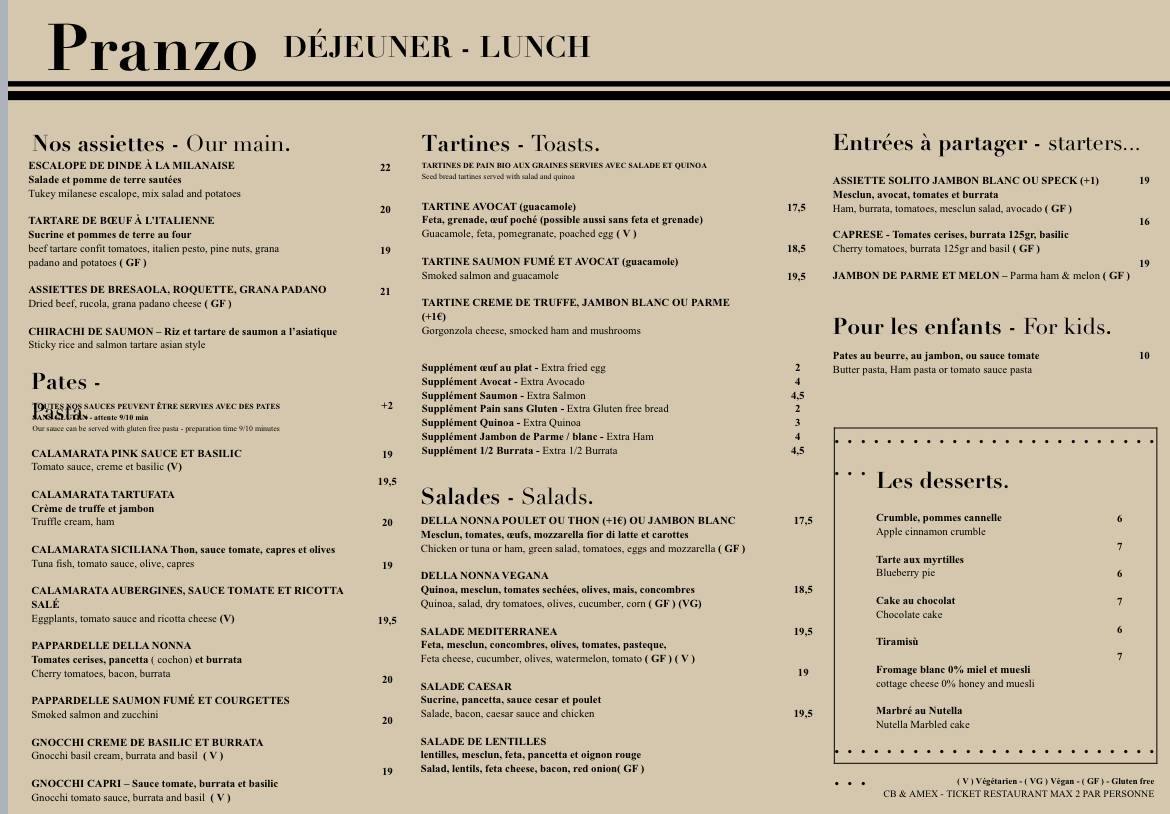 Menu au La casa di nonna restaurant, Cannes