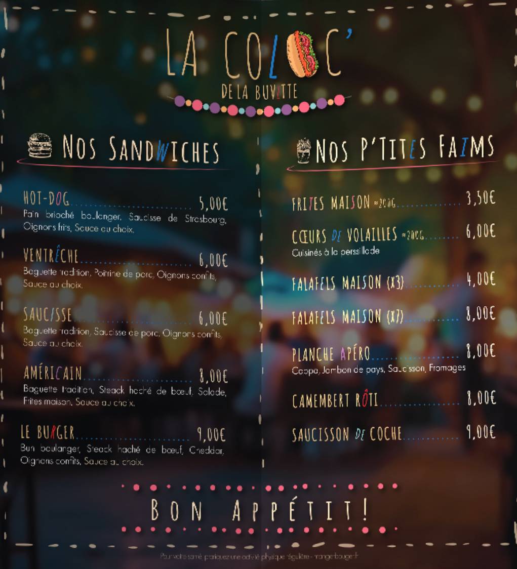 Menu at La coloc pub & bar, Argelès-Gazost