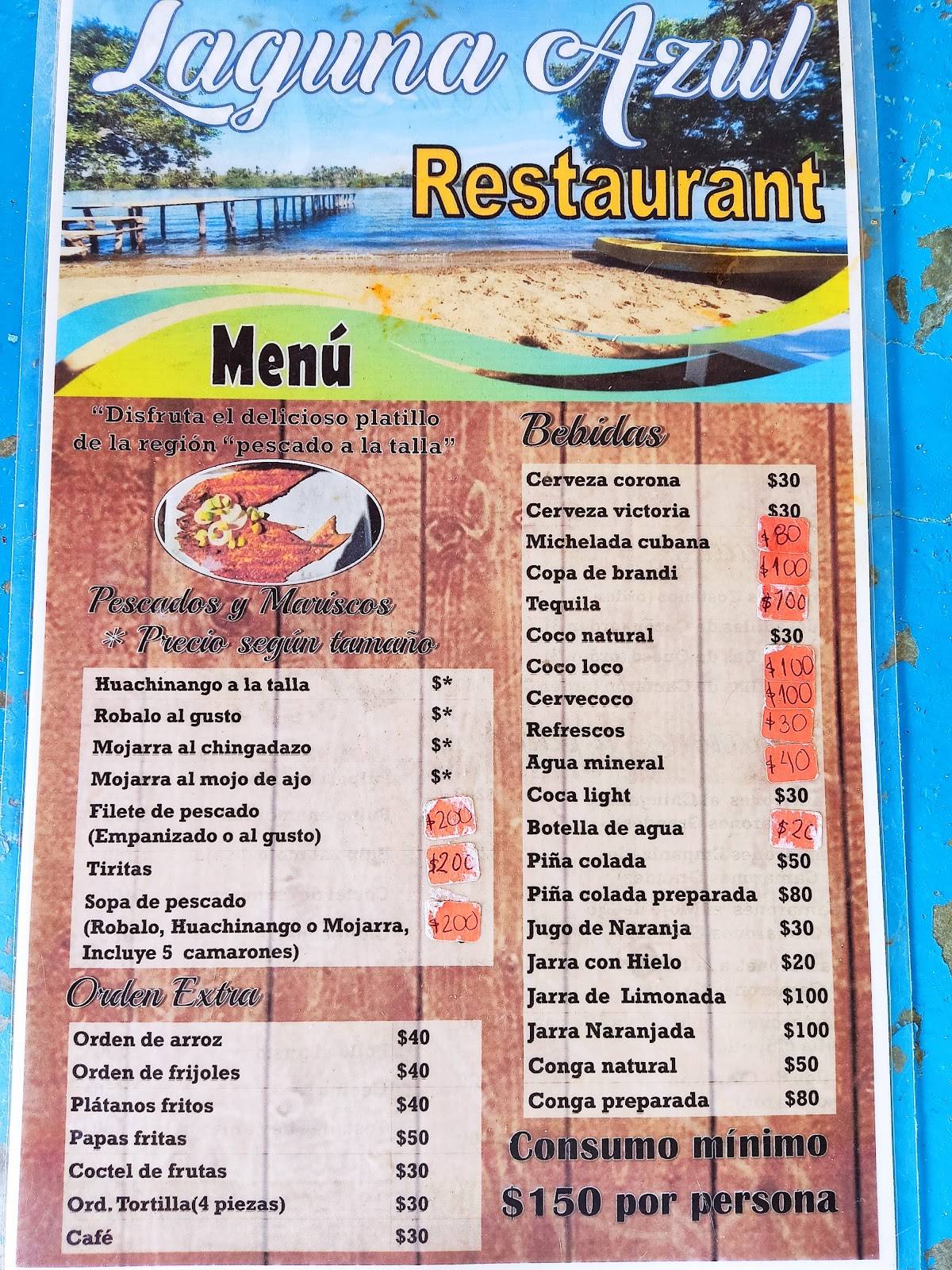 Carta del restaurante Laguna Azul, Barra Vieja