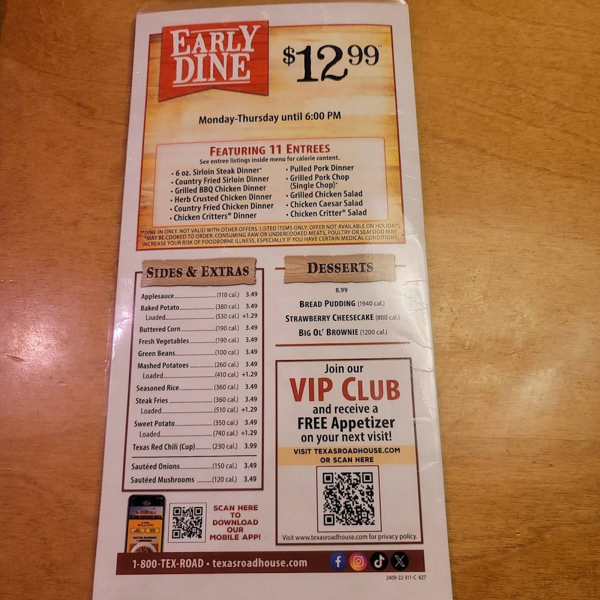 Menu at Texas Roadhouse steakhouse, Lake Park
