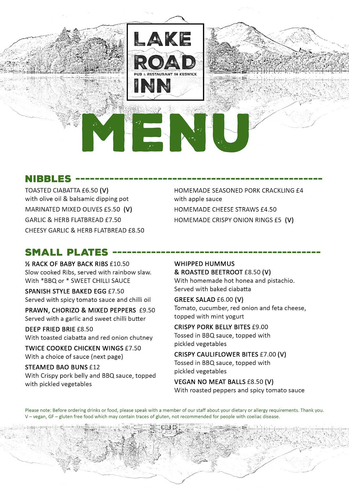 Menu at Lake Road Inn pub & bar, Keswick