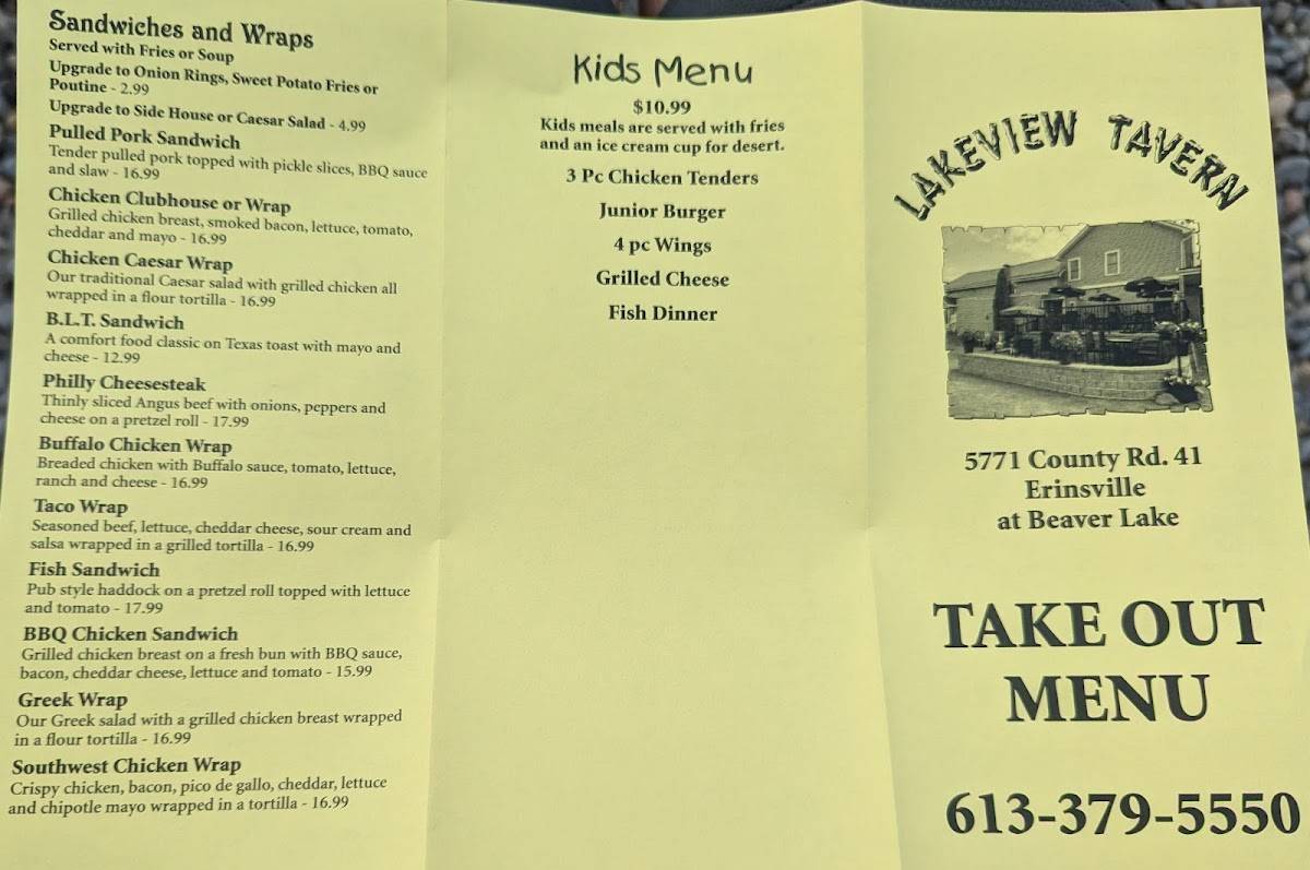 Menu at Lakeview Tavern & Restaurant, Erinsville