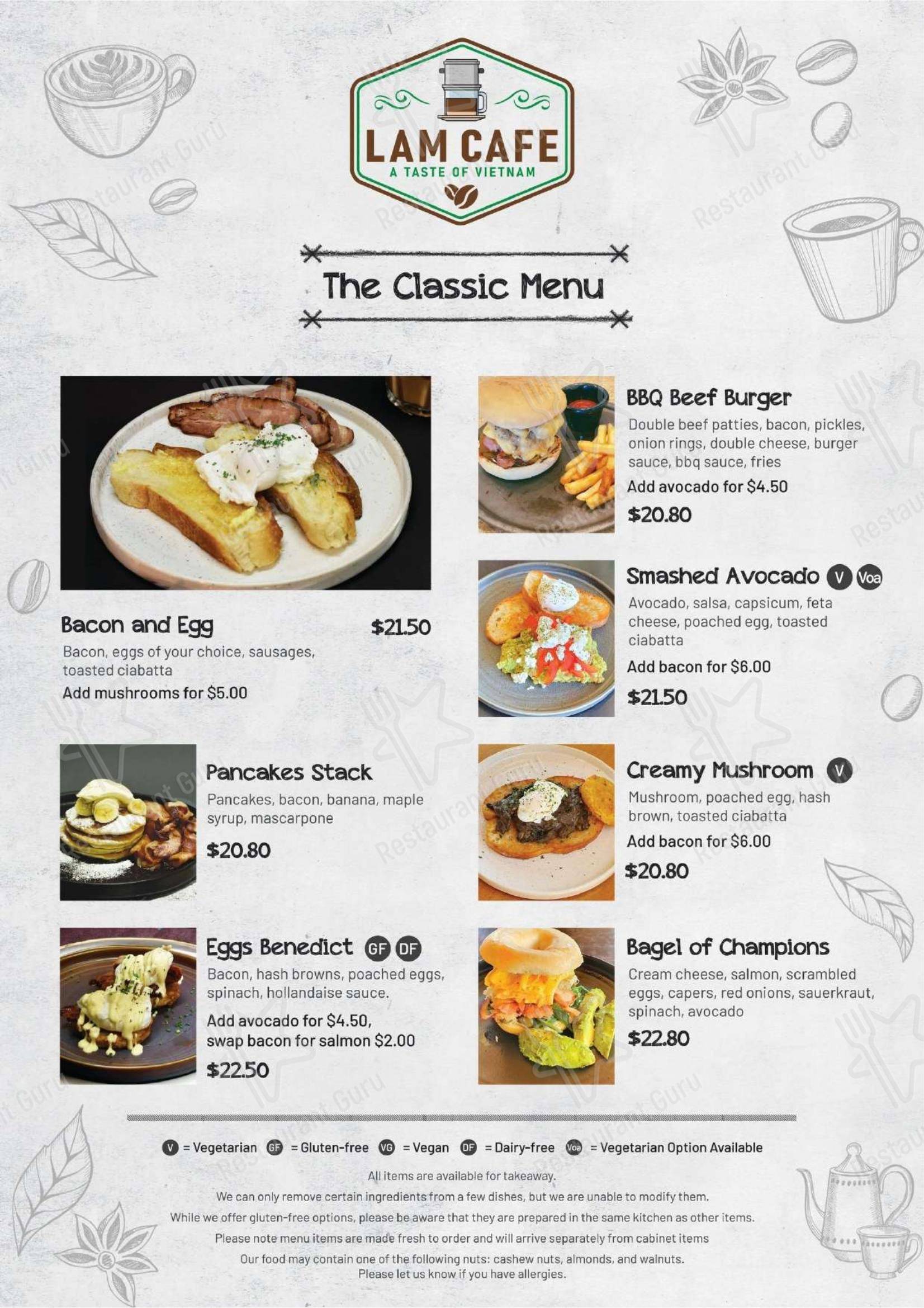 Menu at Lam Cafe, Hastings