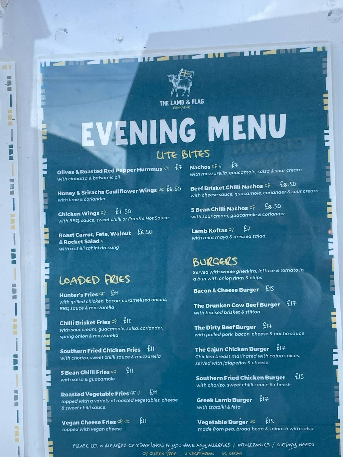 Menu at Lamb & Flag Inn pub & bar, Rhayader
