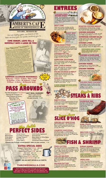 Menu at Lambert's Café cafe, Ozark