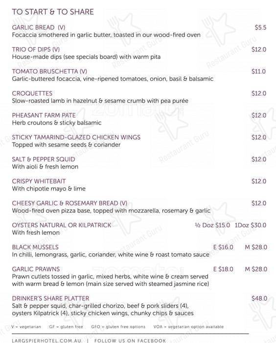 Menu at Largs Pier Hotel pub & bar, Largs Bay