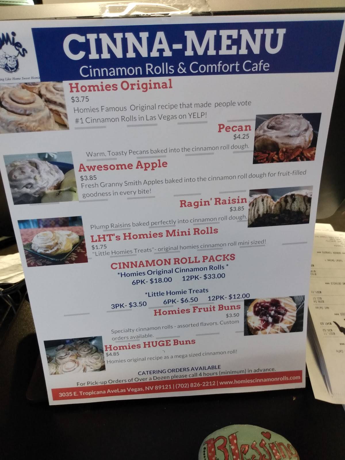 Menu at Homies Cinnamon Rolls Comfort Cafe, Las Vegas