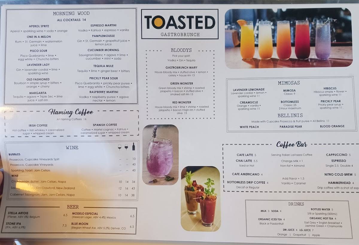 Menu at Toasted Gastrobrunch restaurant, Las Vegas, W Flamingo Rd #100