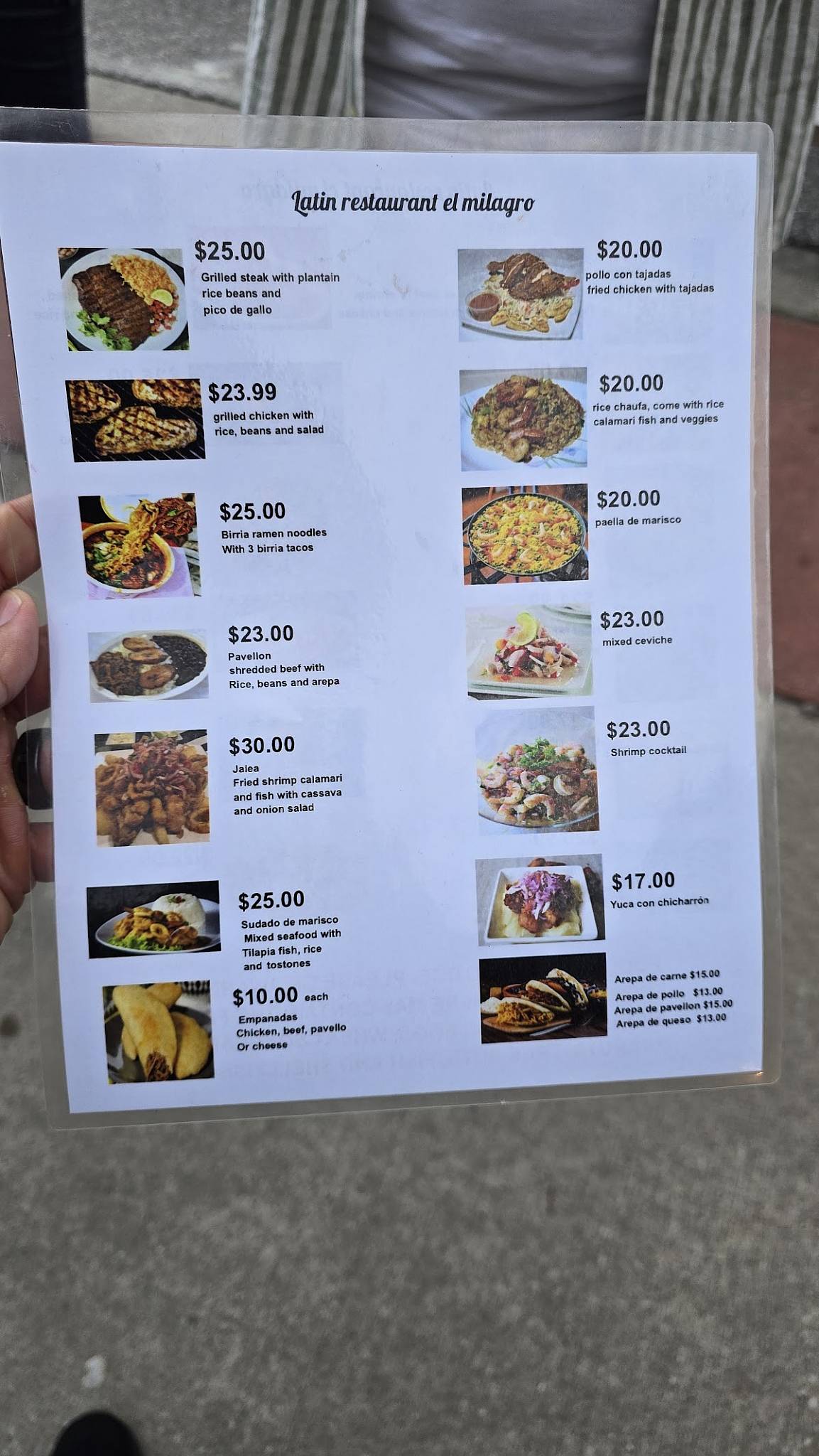 Menu at Latin Restaurant El Milagro, Windsor