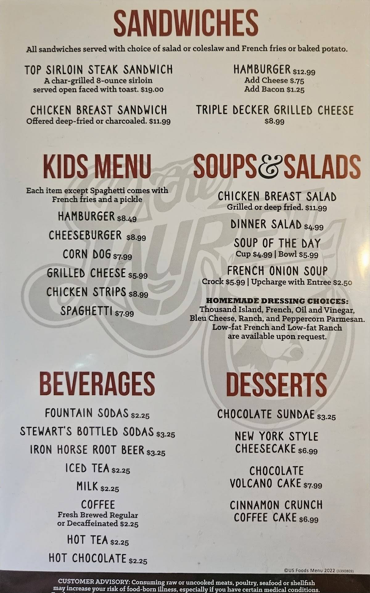 Menu at Laurel Supper Club, New Richmond