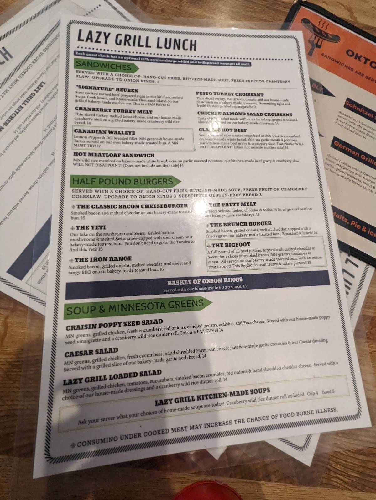 Menu at Lazy Bear Grill restaurant, Barnum