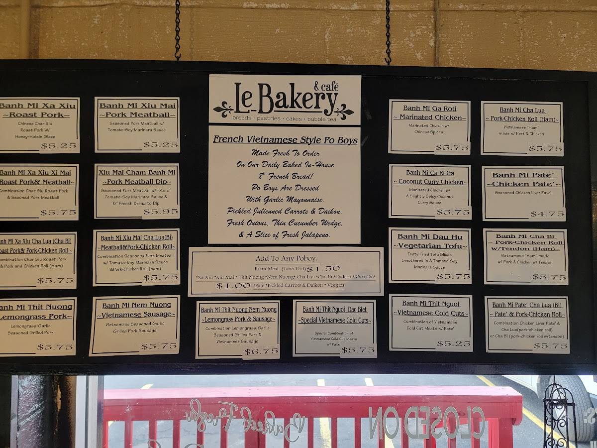 Menu at Le Bakery, Biloxi