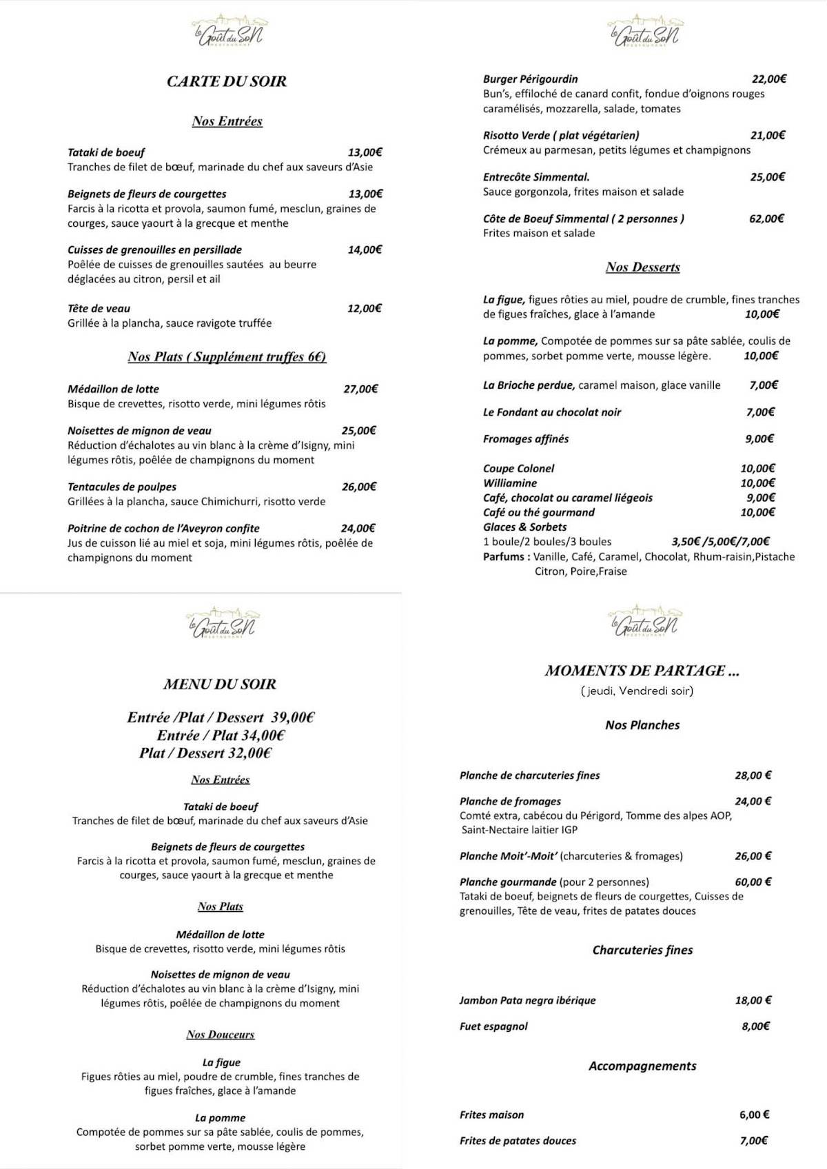 Menu at Le Goût du Son restaurant, Gallargues-le-Montueux
