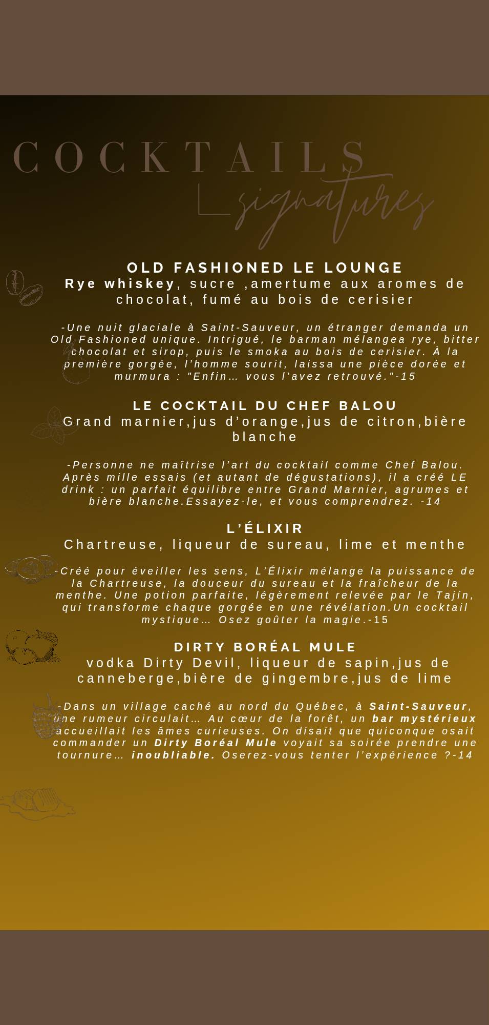 Menu au Le Lounge restaurant, Saint-Sauveur