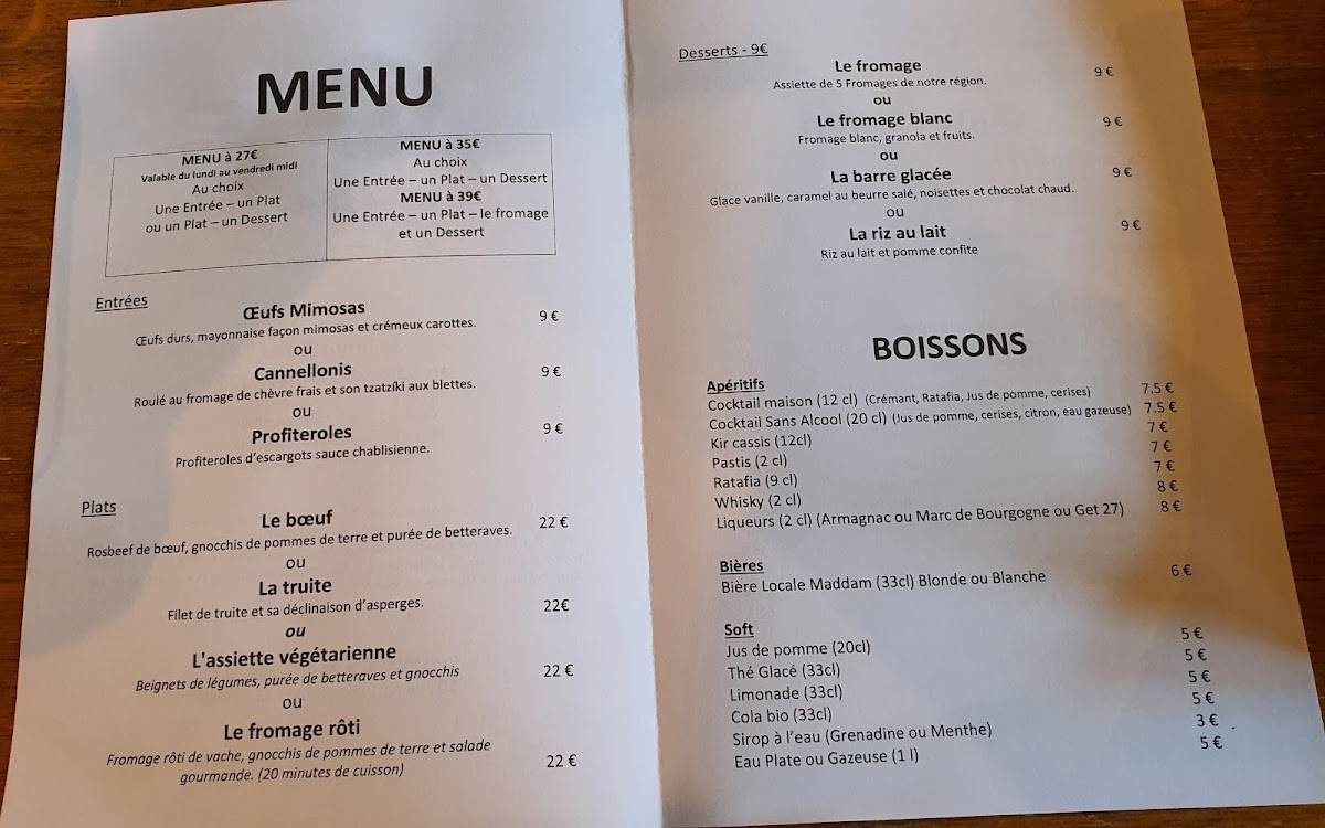 Menu au Le Maison Fort restaurant, Auxerre