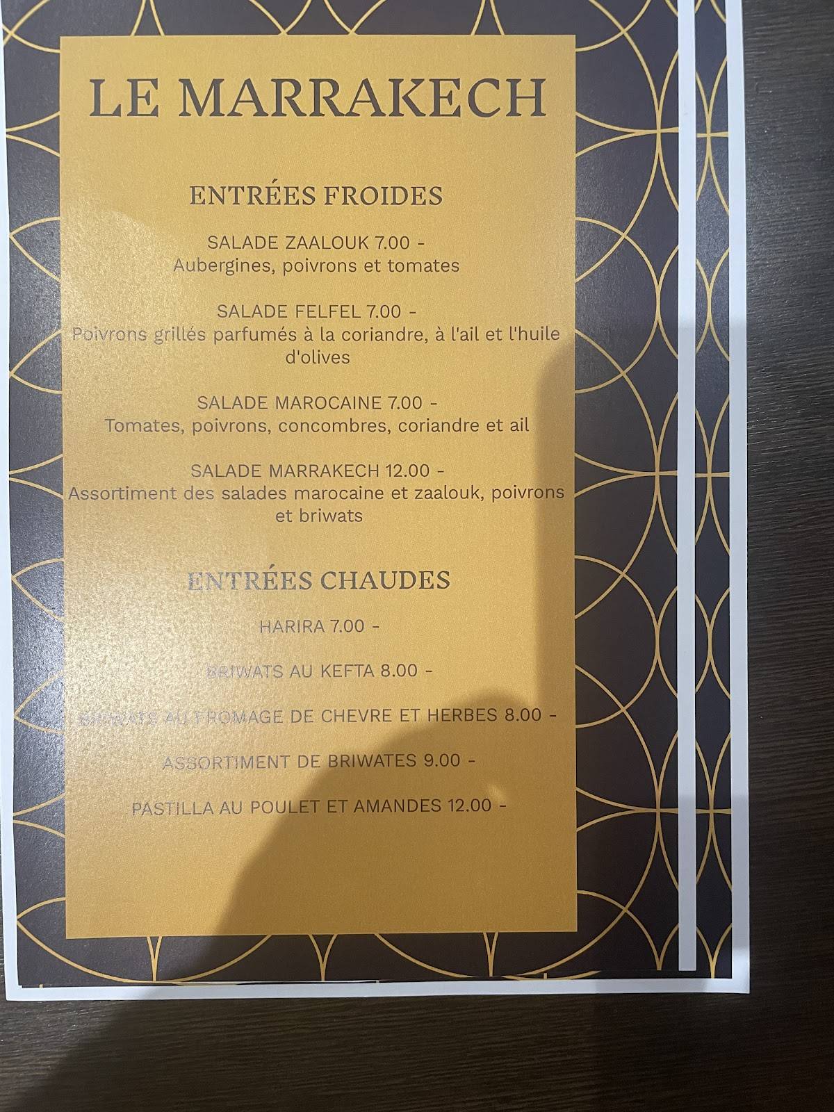 Menu au Le Marrakech restaurant, Istres