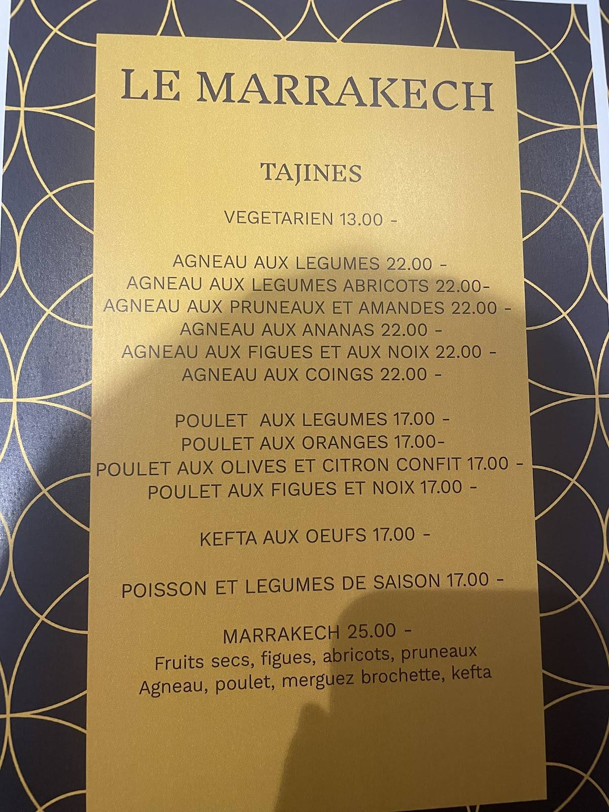 Menu au Le Marrakech restaurant, Istres