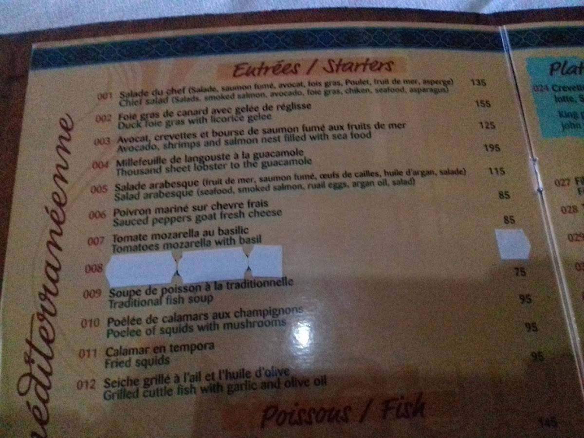 Menu au Le Mauresque Agadir restaurant, Agadir