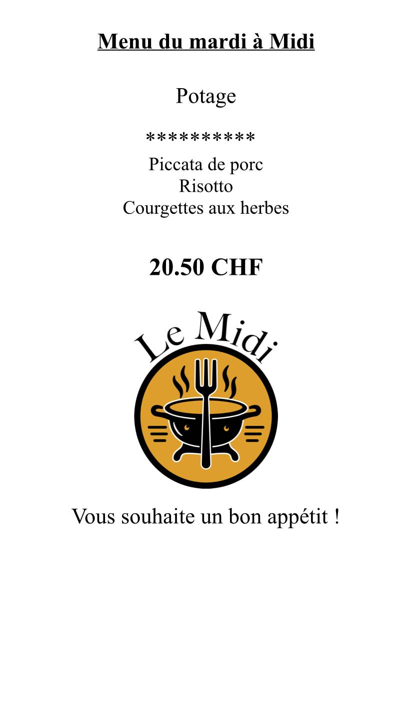 Menu da Le Midi, Sion
