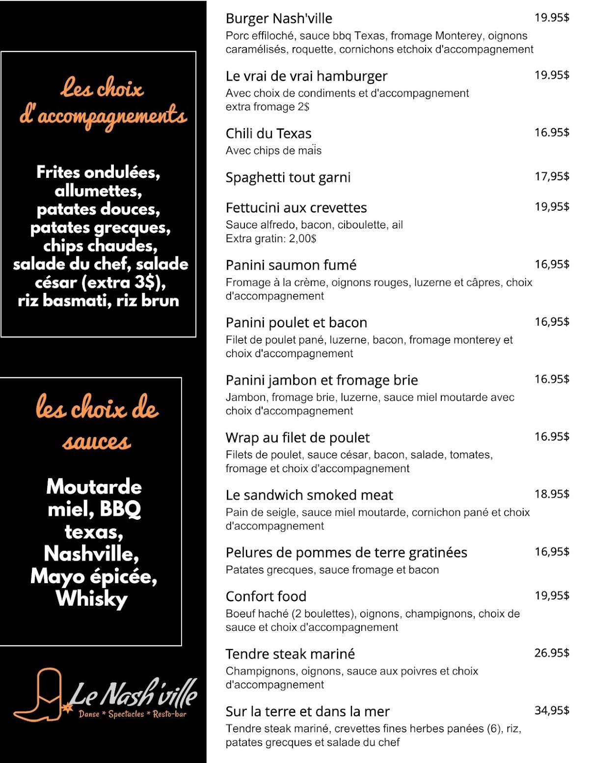 Menu au Le Nash'ville Victoriaville pub et bar, Victoriaville, 633 Bd ...