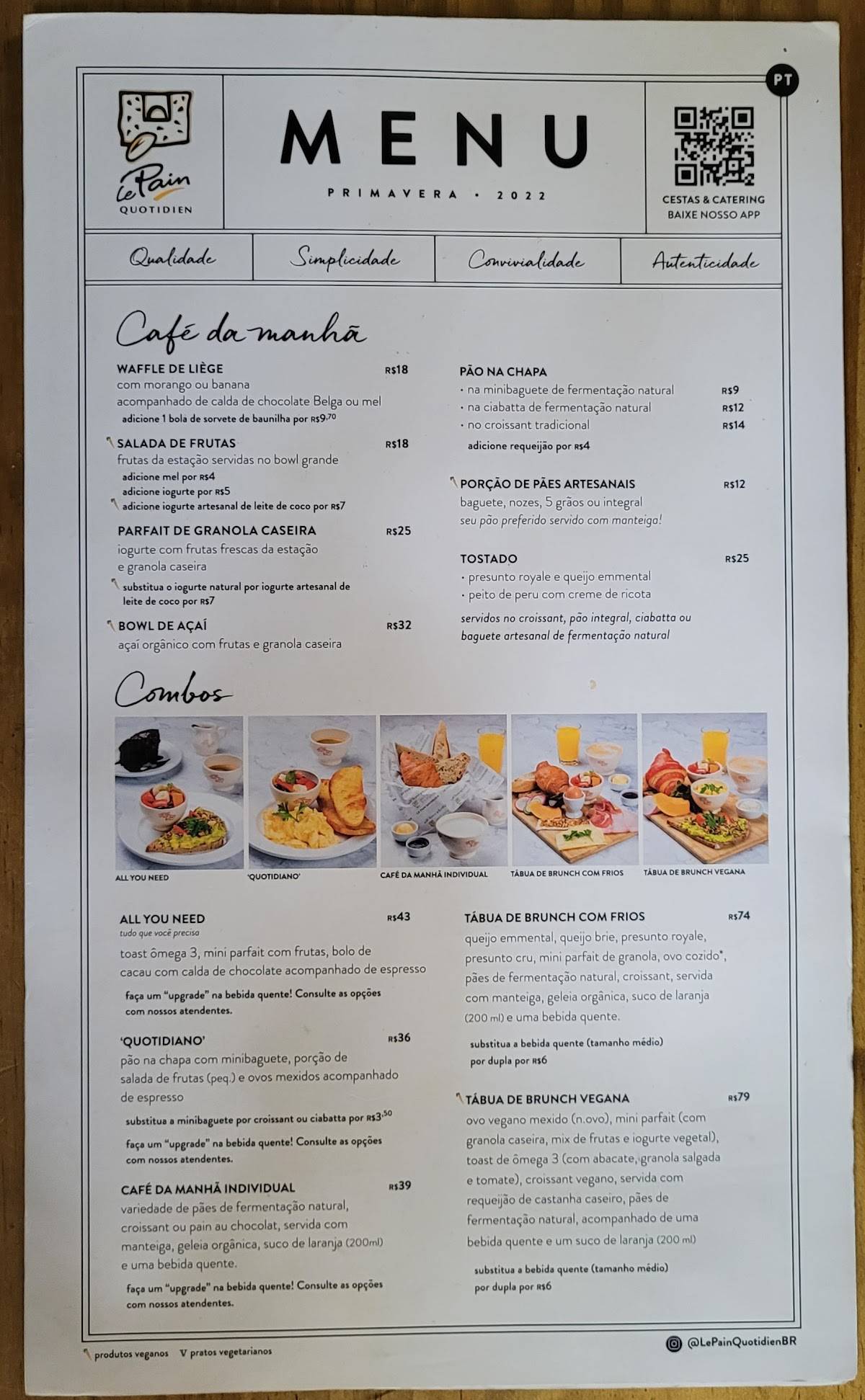 Menu em Le Pain Quotidien restaurante, São Paulo, Av. Higienópolis
