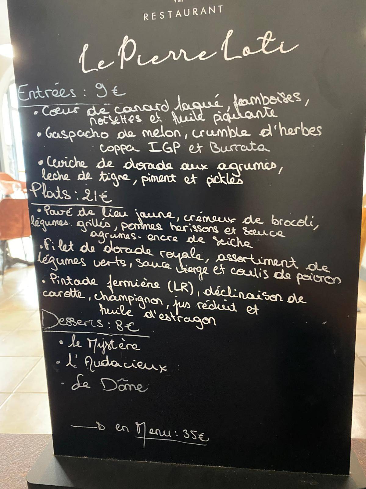 Menu au Restaurant Le Pierre Loti Royan, Royan