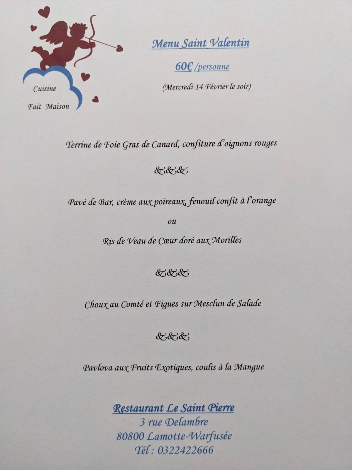 Menu au Le Saint Pierre restaurant, Lamotte-Warfusée