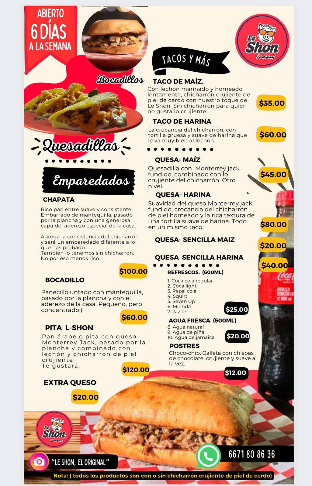 Carta del restaurante Le Shon “el original “ Lechón del Culiacán ...
