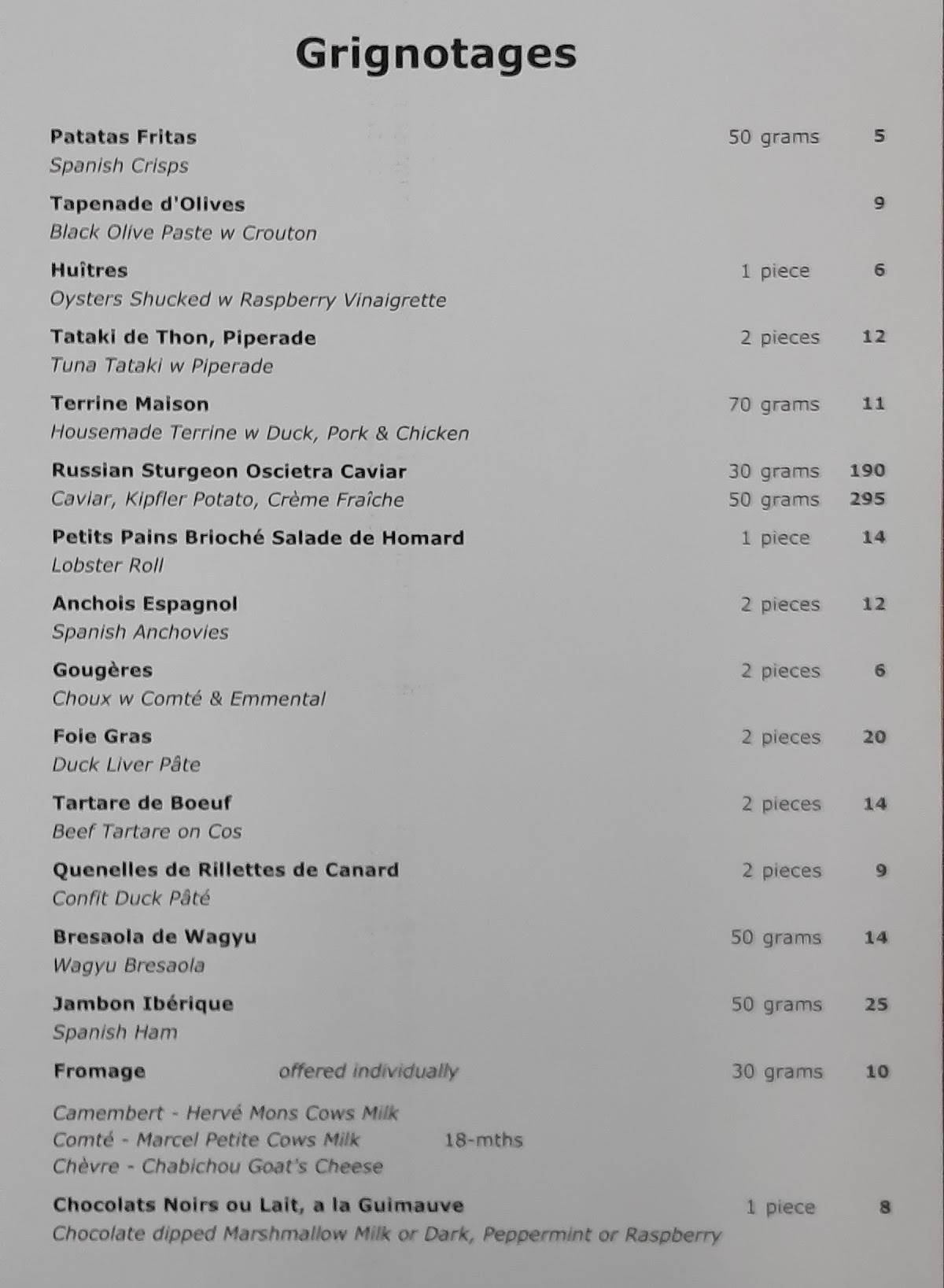 Menu at Le Splendide pub & bar, South Yarra