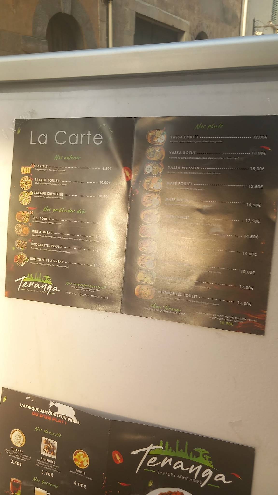 Carta del restaurante Le Teranga, Montargis