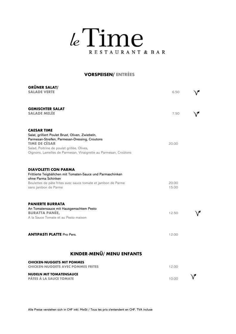 Speisekarte von Le Time Restaurant Bar, Biel