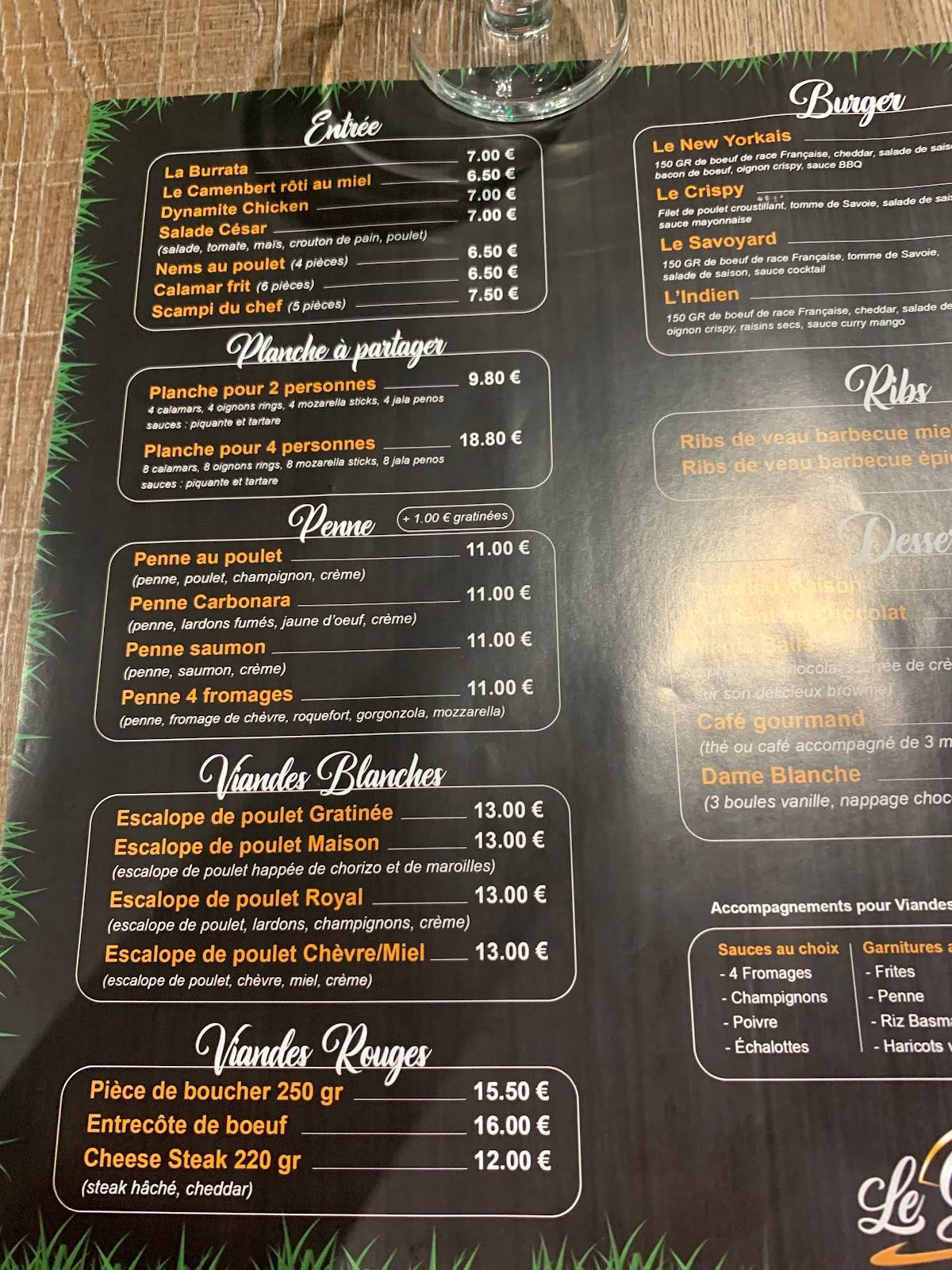 Menu au Le garden restaurant, Lens