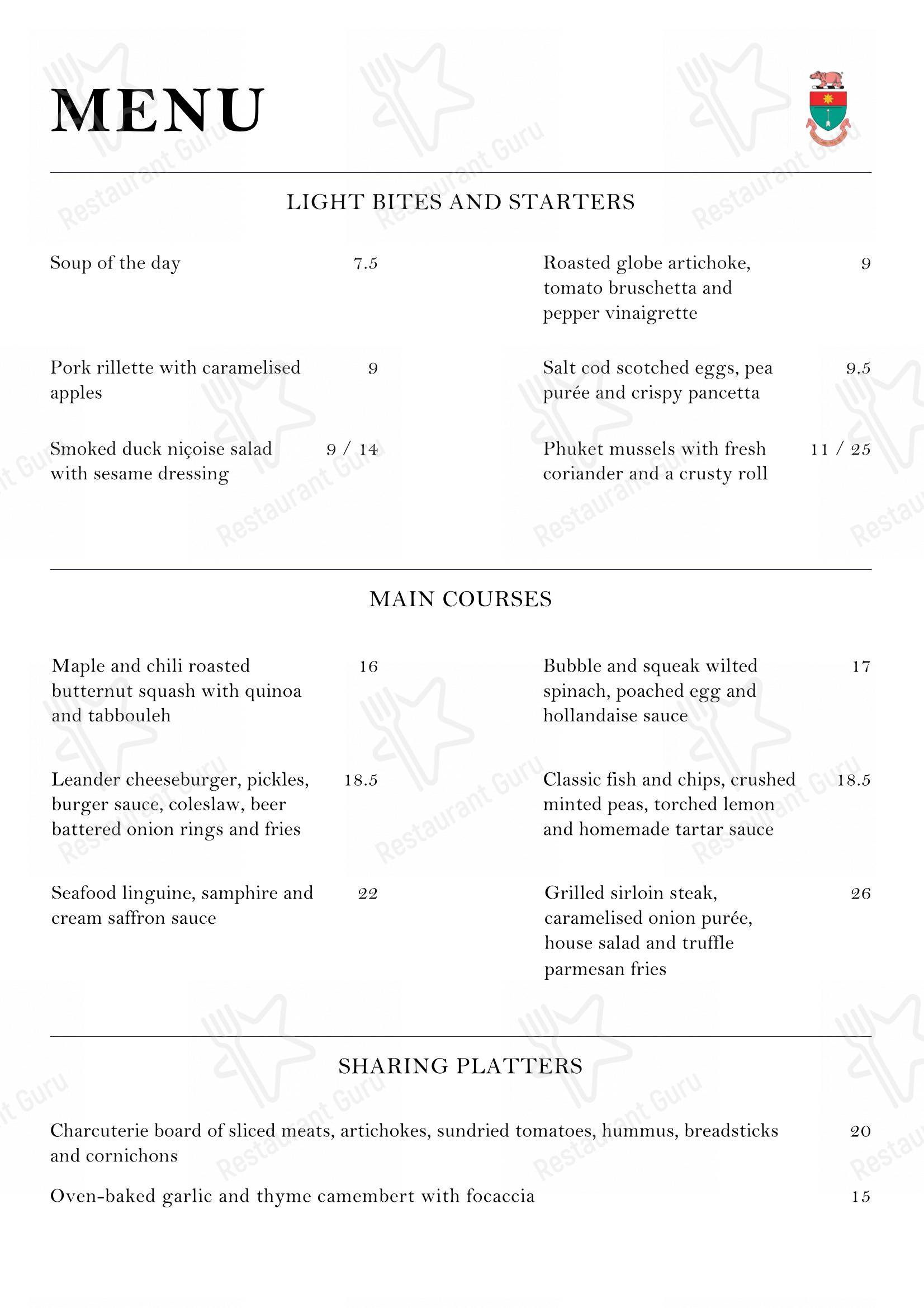 Menu at Leander Club, Henley-on-Thames
