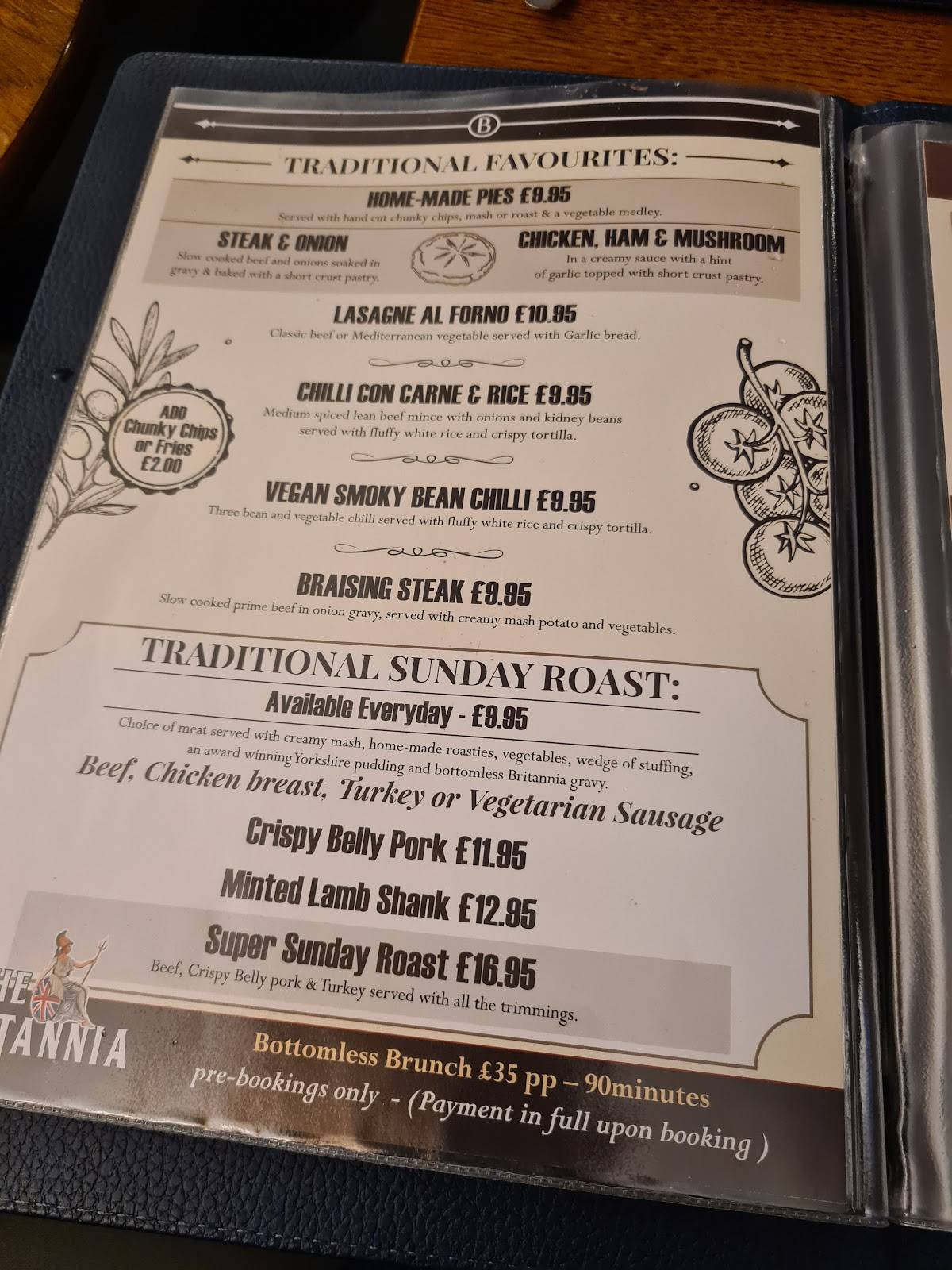 Menu at The Britannia pub & bar, Pudsey, 239 Swinnow Rd