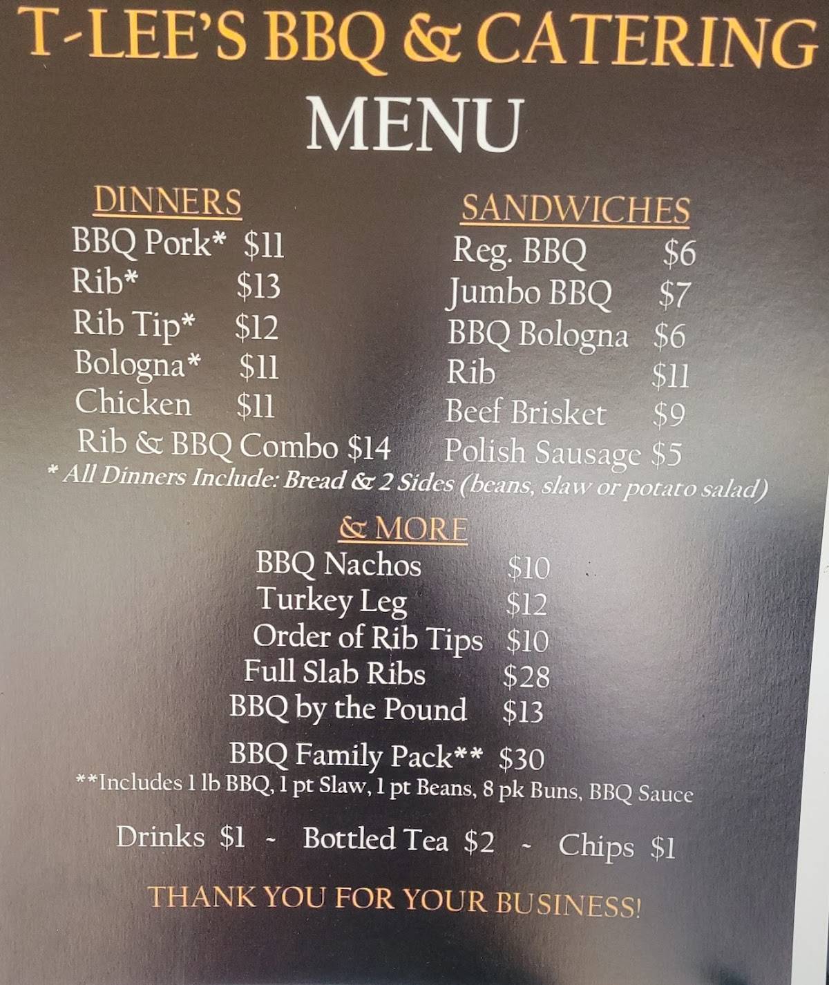 Menu at Lee's Bar B Q, Ripley