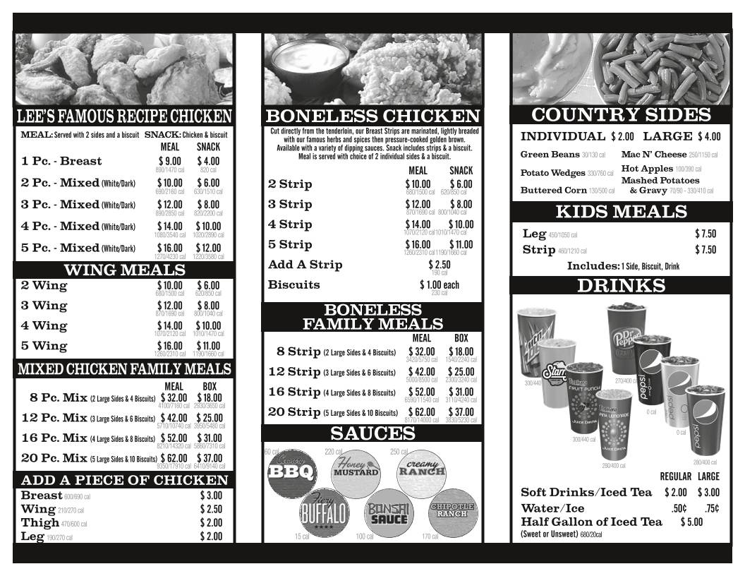 Menu at Lee's Famous Recipe Chicken fast food, Richmond